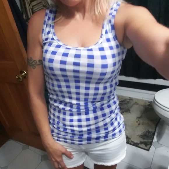Time and Tru | Tops | Bright Bluewhite Checkered Tank Top | Poshmark